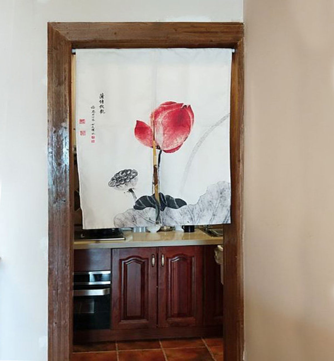 Linen Noren Door Curtain chinese Lotus Noren Panel Floral - Etsy