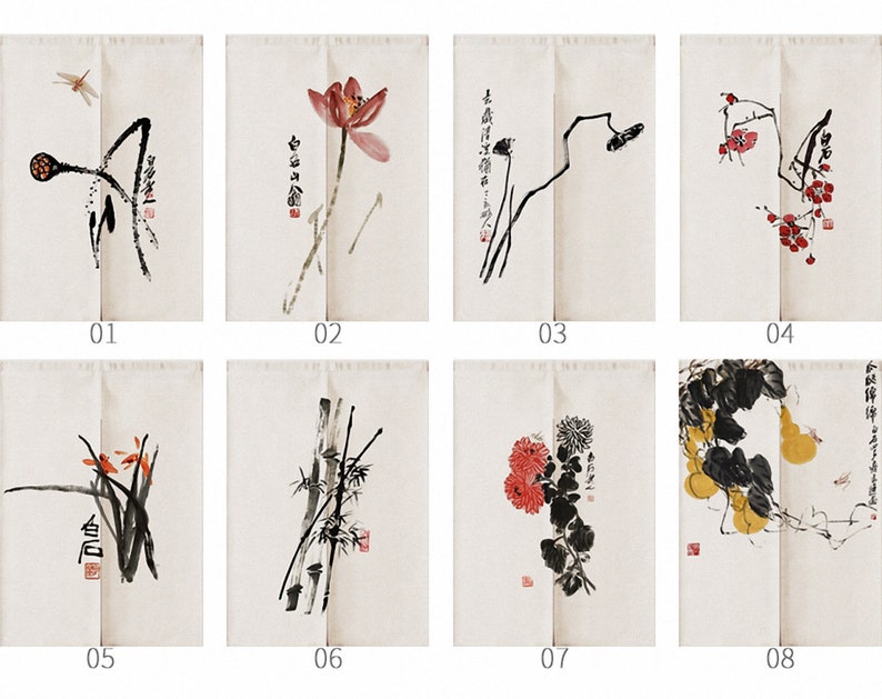 Linen Noren Door Curtain chinese Ink Painting Noren Panel | Etsy