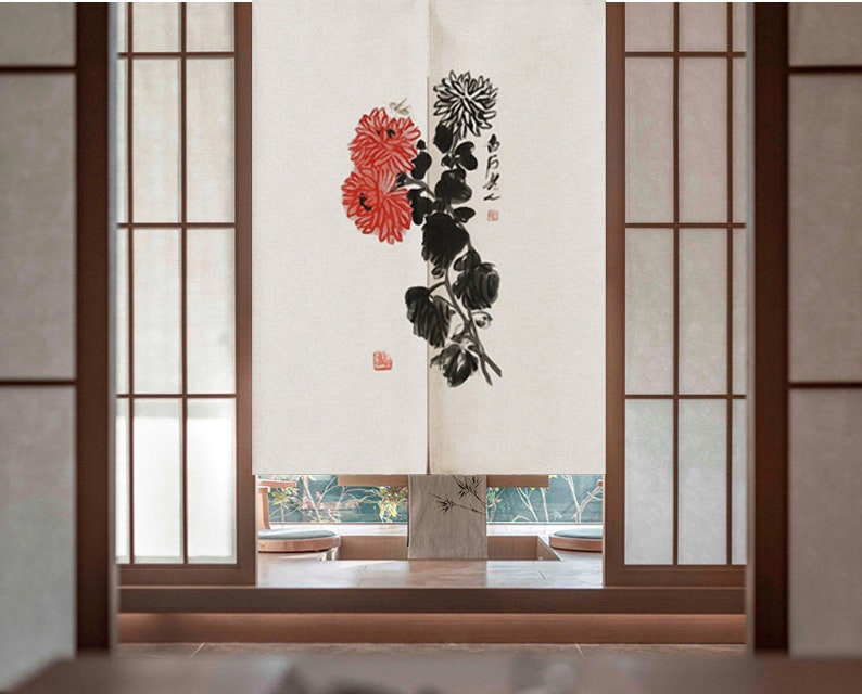 Linen Noren Door Curtain chinese Ink Painting Noren Panel | Etsy