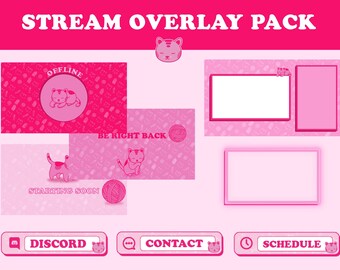 Pink Cat Overlay Pack Animated Stream Overlay Pack Twitch Youtube ...