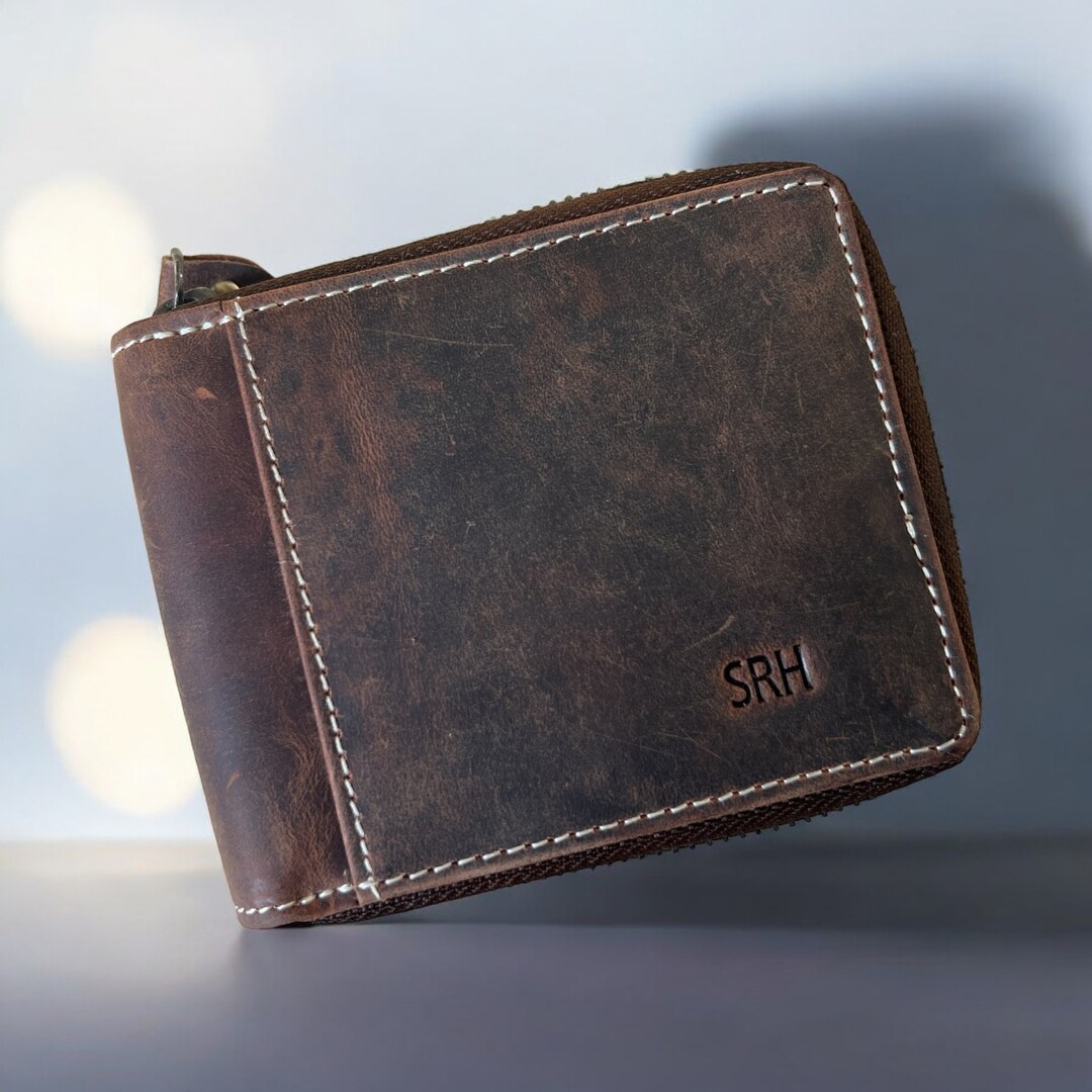 Handmade Hunter Leather RFID Wallet: Round Zip, Coin Pocket ...