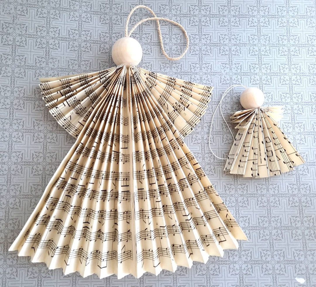 Origami Music Sheet Angel Decoration for Christmas Tree, Angel Momento ...
