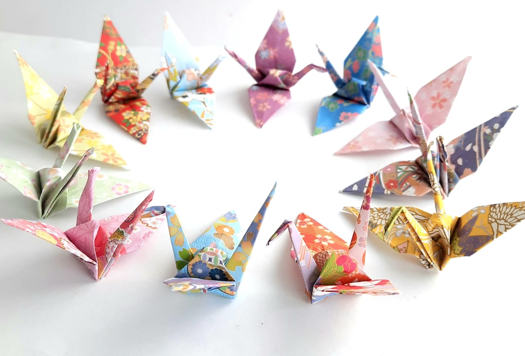 Set of 12 Origami Crane - Mix Pattern, Paper Crane Decorations, Wedding ...