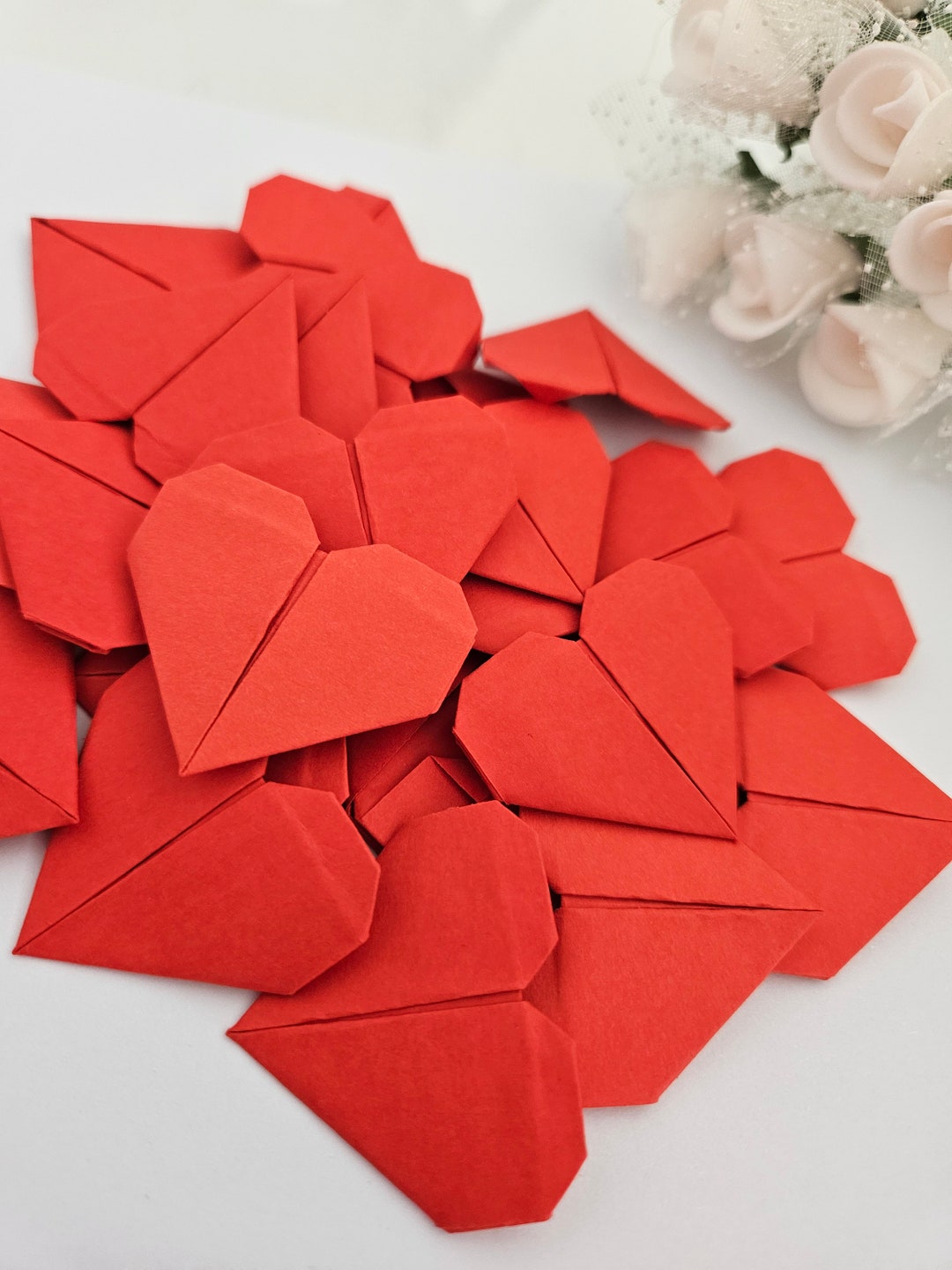 Set of 24 Red Origami Paper Hearts, Valentines Day Gift for Her ...