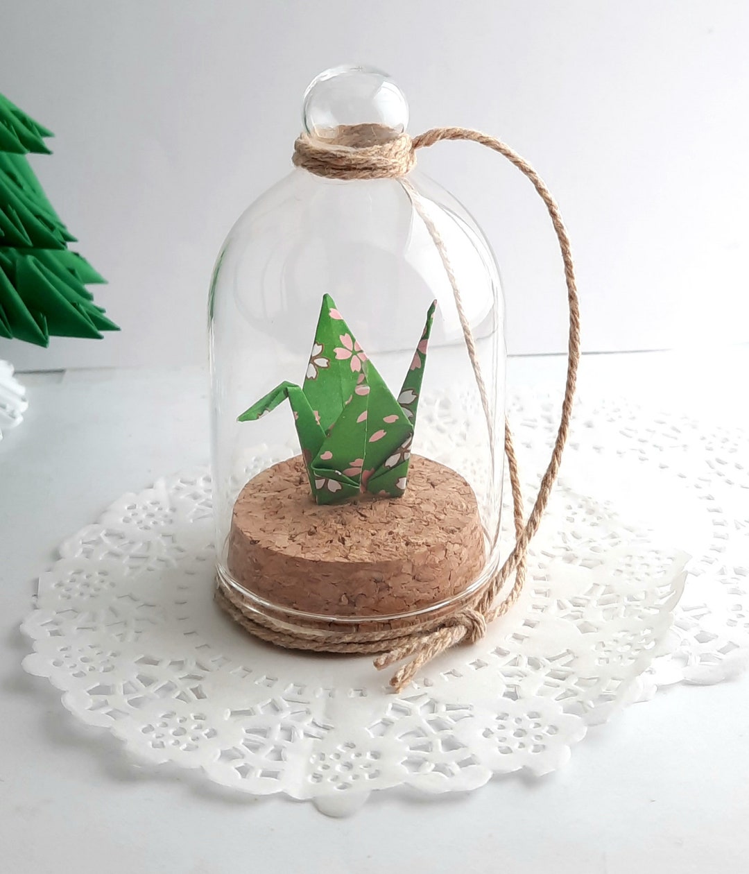 Origami Crane in a Glass Dome, Paper Cranes, Wedding Decorations, Paper ...
