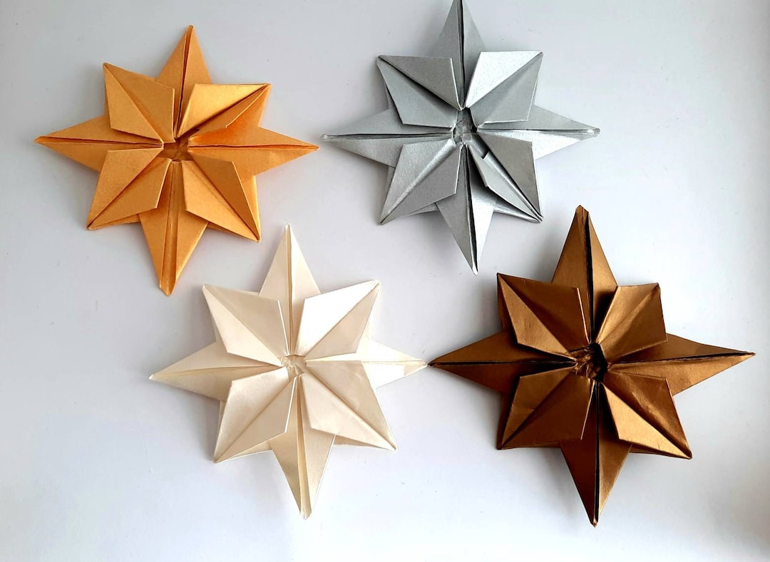 Origami 8 Pointed Star Ornament for Christmas Tree, Paper Star, Star ...