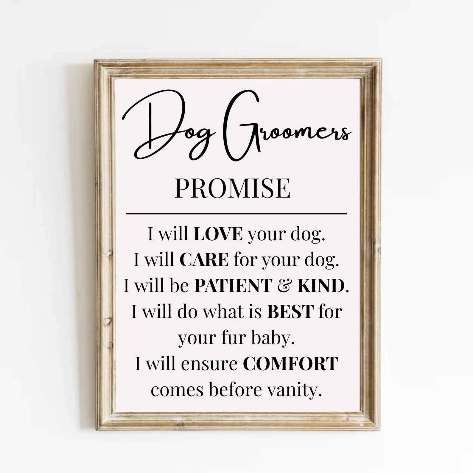 Dog Groomers Promise Wall Art Decor, Dog Grooming Salon Decor, Dog ...