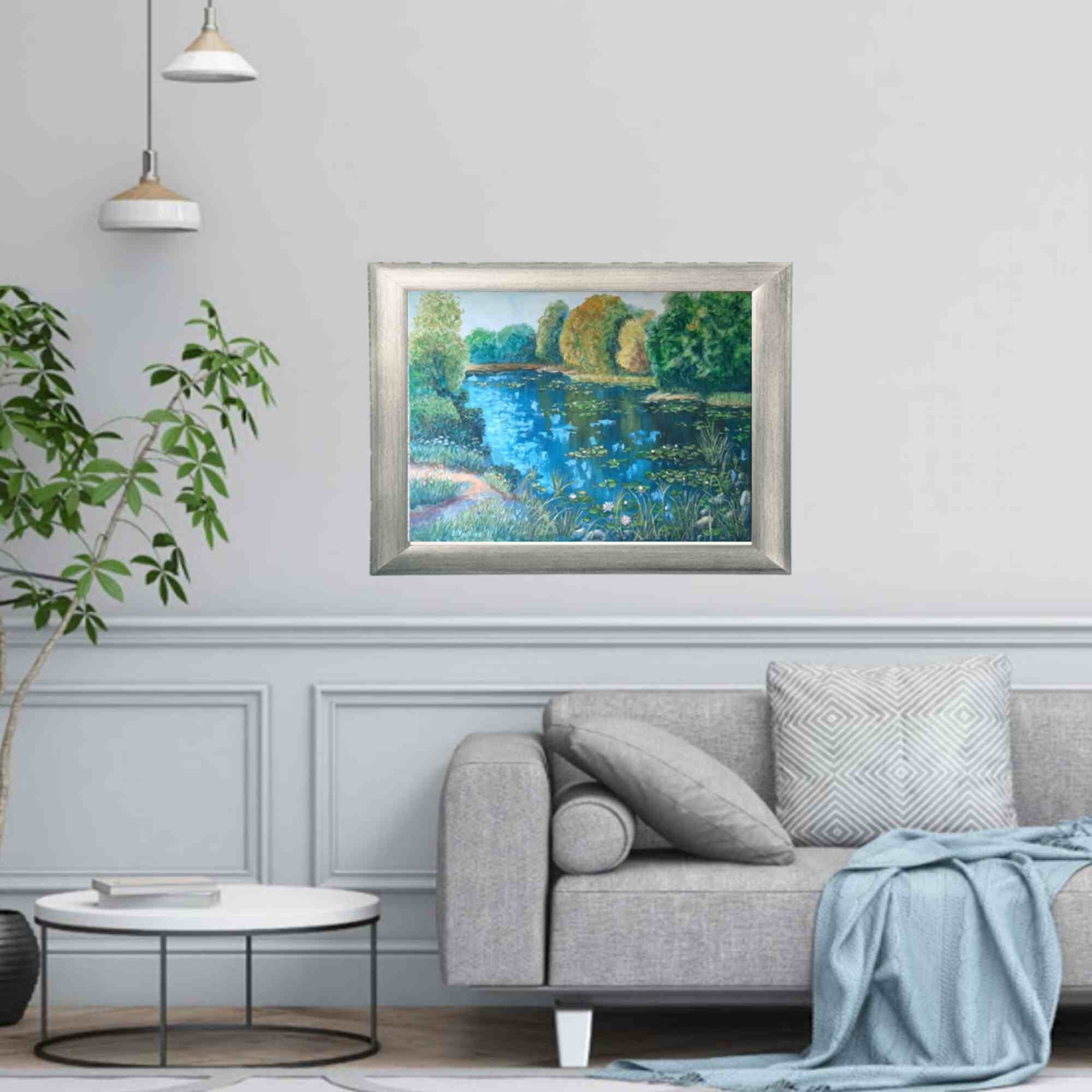 Backwater Painting Trees Original Art Pond Artwork Lotus Canvas Art ...