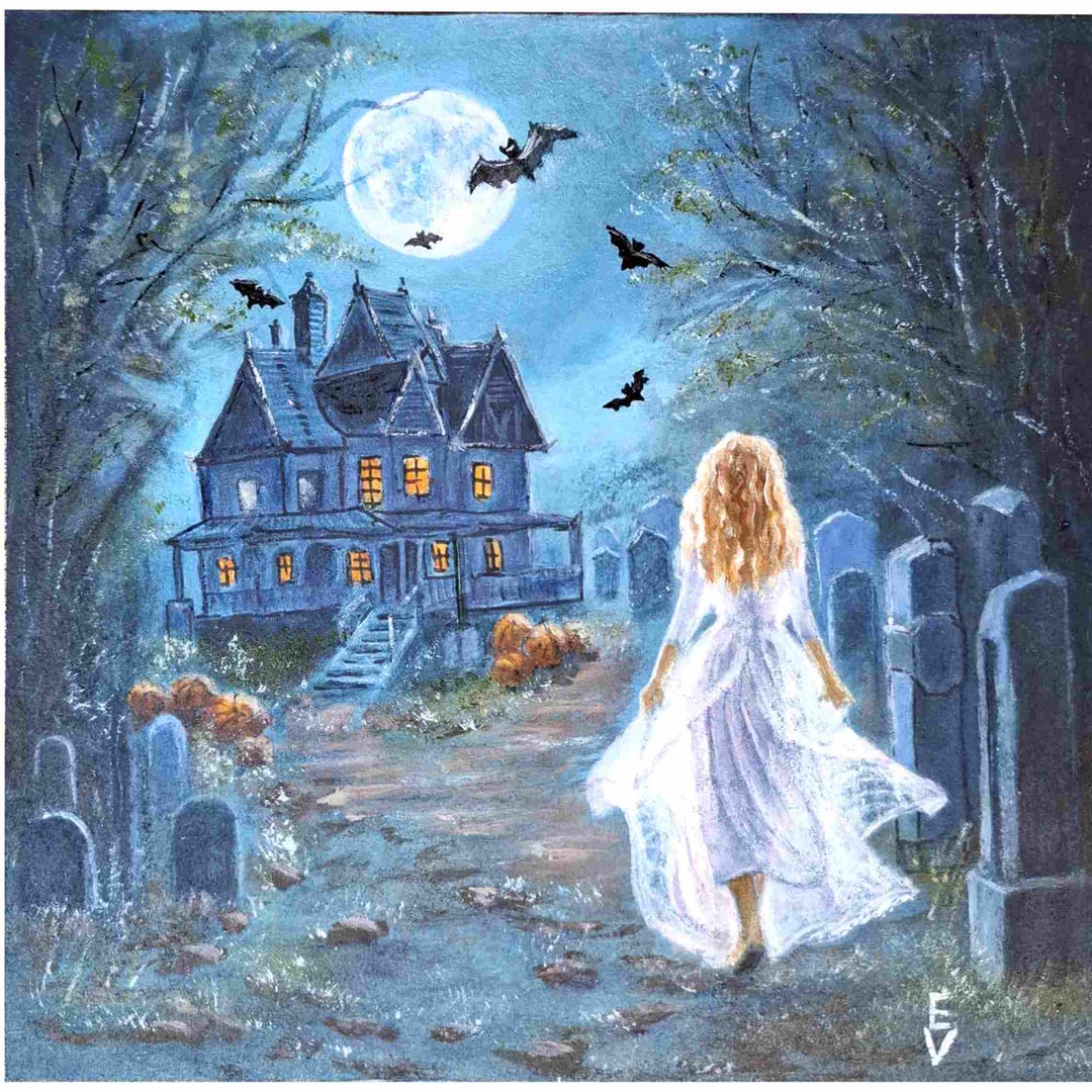 White Witch Painting Original Oil Art Halloween Artwork Witch Artwork ...