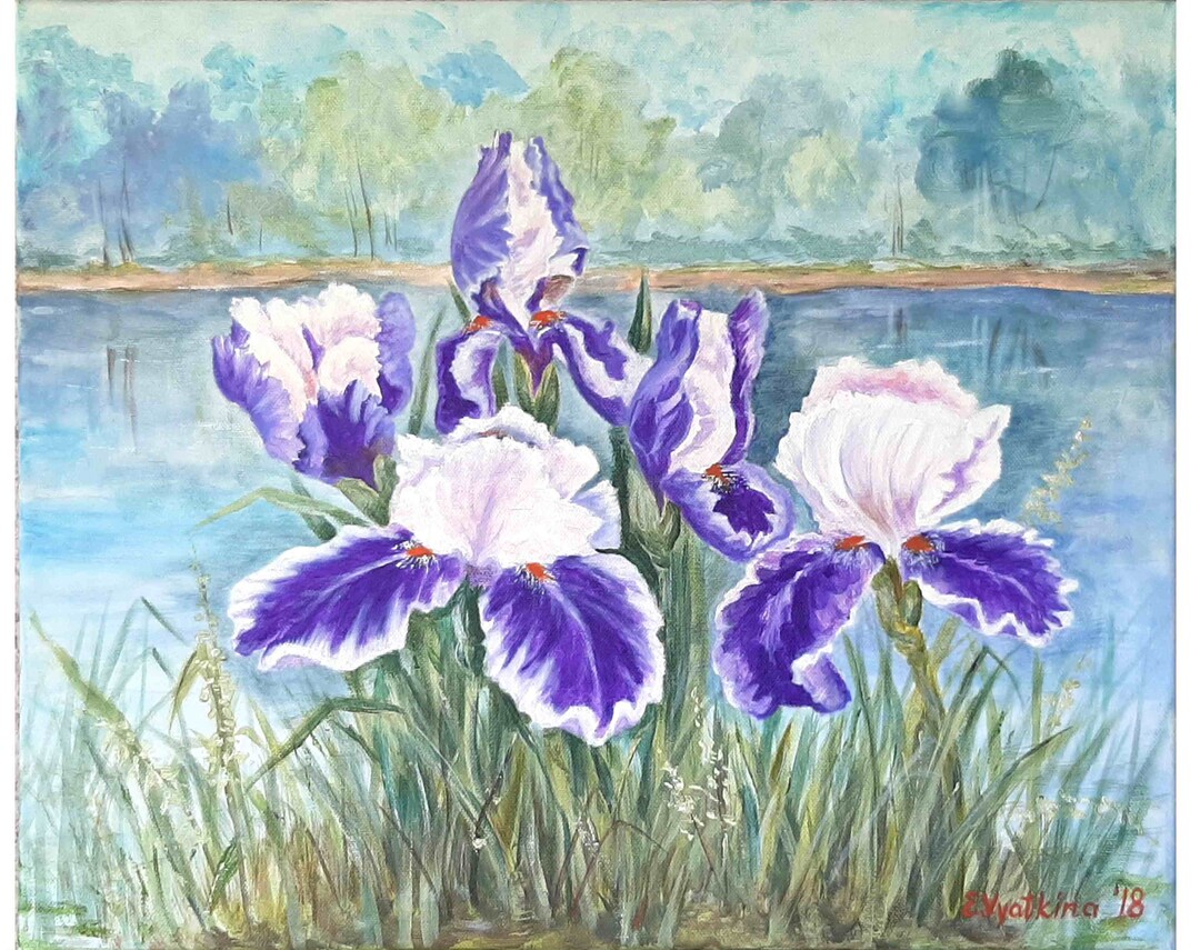 Original Iris Acrylic Painting: Floral Meadow Canvas Art (16x20) - Etsy