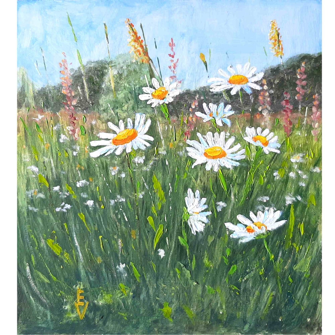 Original Daisy Oil Painting: Meadow Landscape Art (8x8) - Etsy