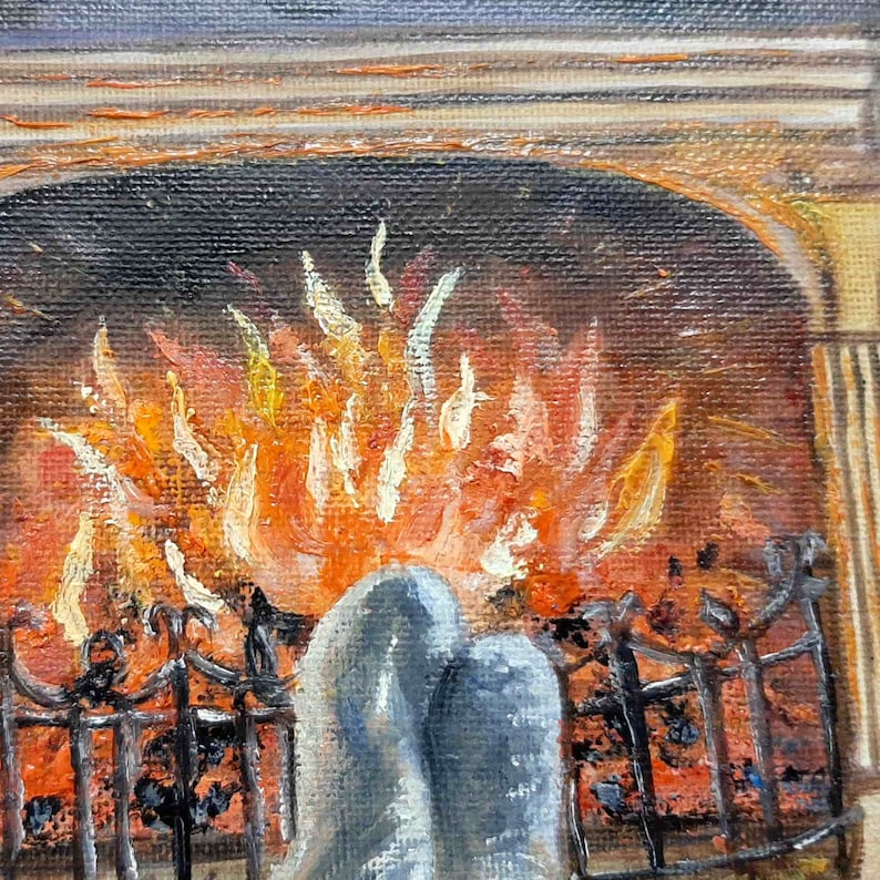 Hearth Painting Original Art Fireplace Canvas Art Hearth Artwork ...
