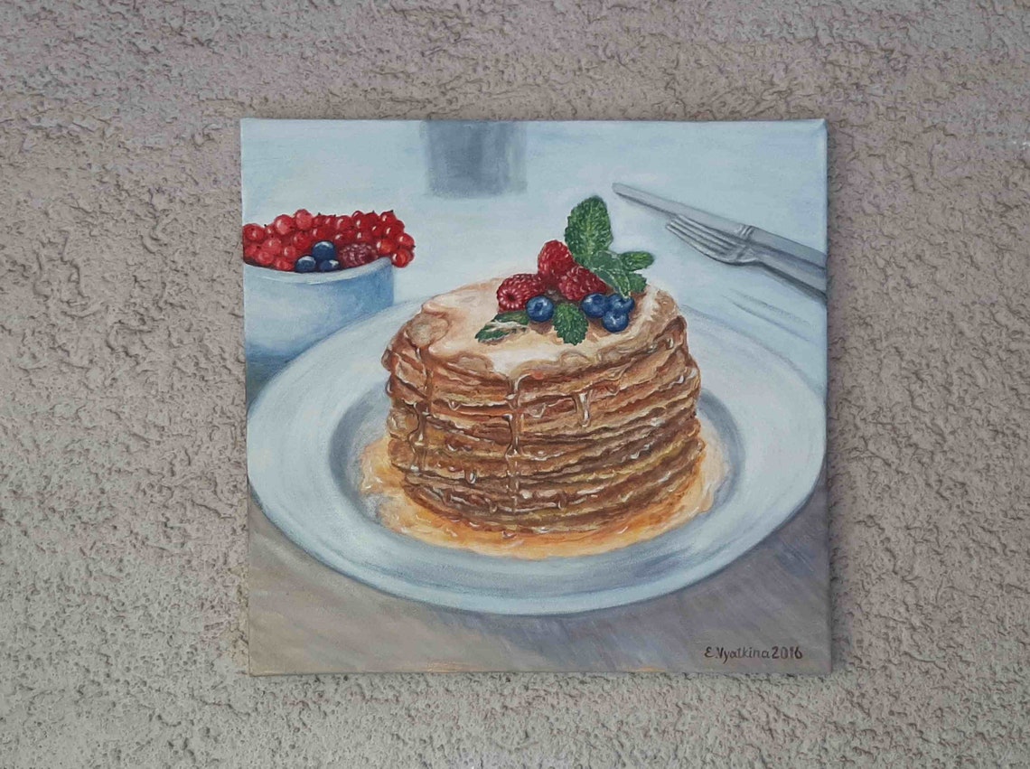 Pancake Painting Original Acrylic Art Pancake Canvas Food - Etsy