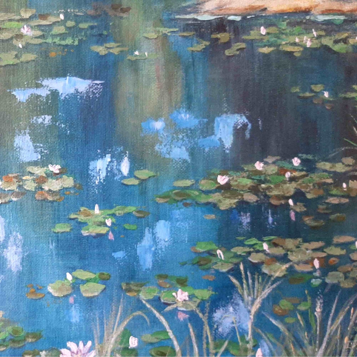 Backwater Painting Trees Original Art Pond Artwork Lotus Canvas Art ...