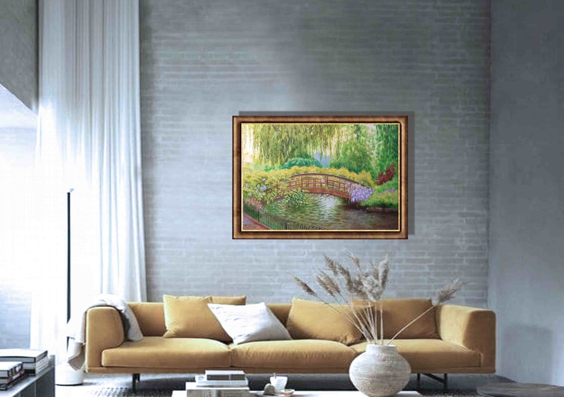 Bridge Painting Bridge Original Art Willow Canvas Art Romantic Bridge ...