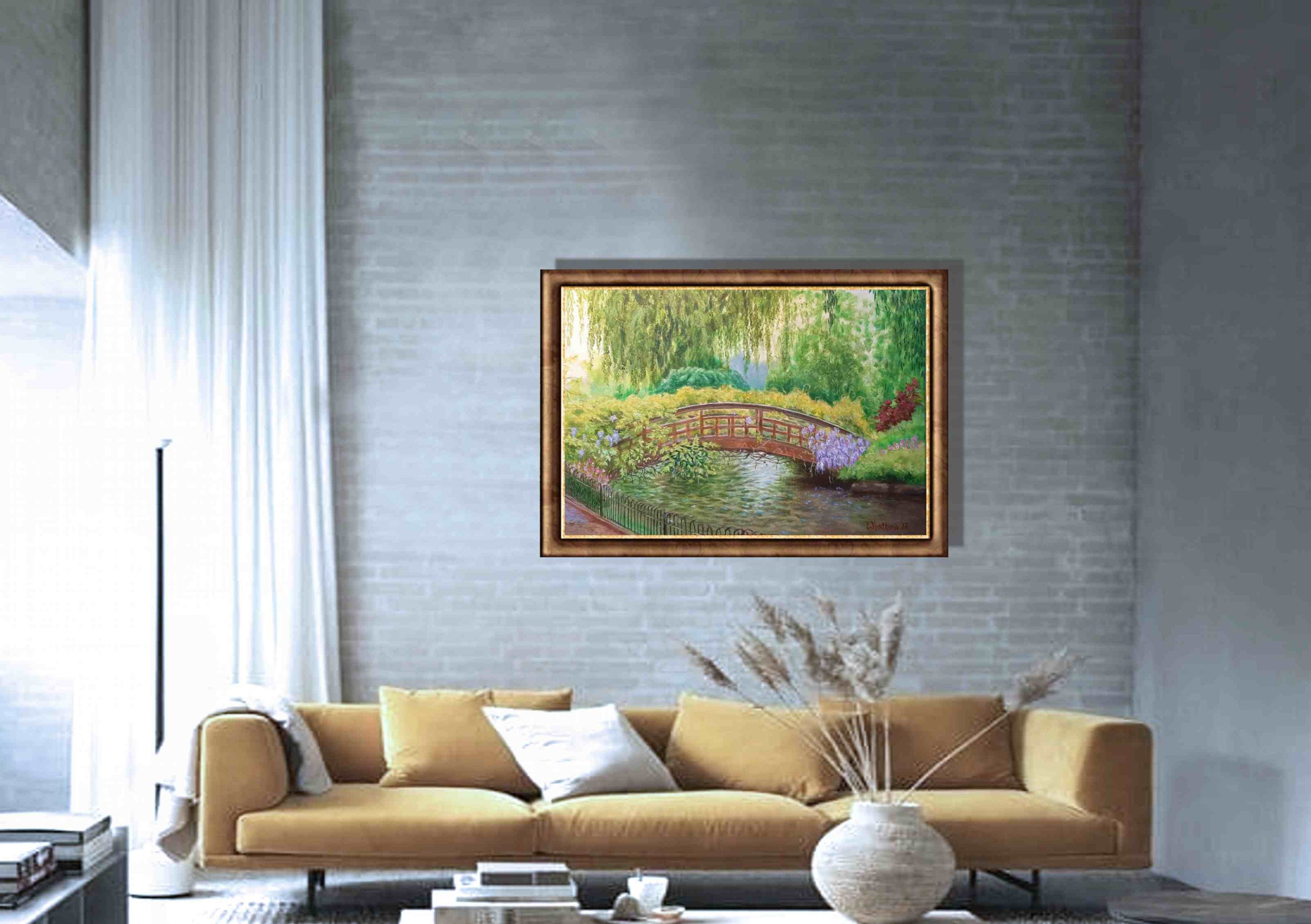Bridge Painting Bridge Original Art Willow Canvas Art Romantic Bridge ...
