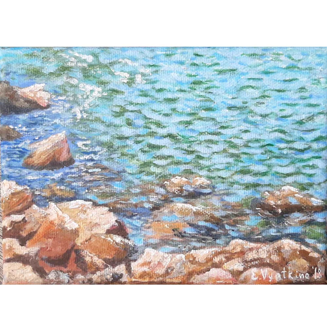 Rocky Sea Shore Art Original Acrylic Art Coastal Artwork Gravel ...
