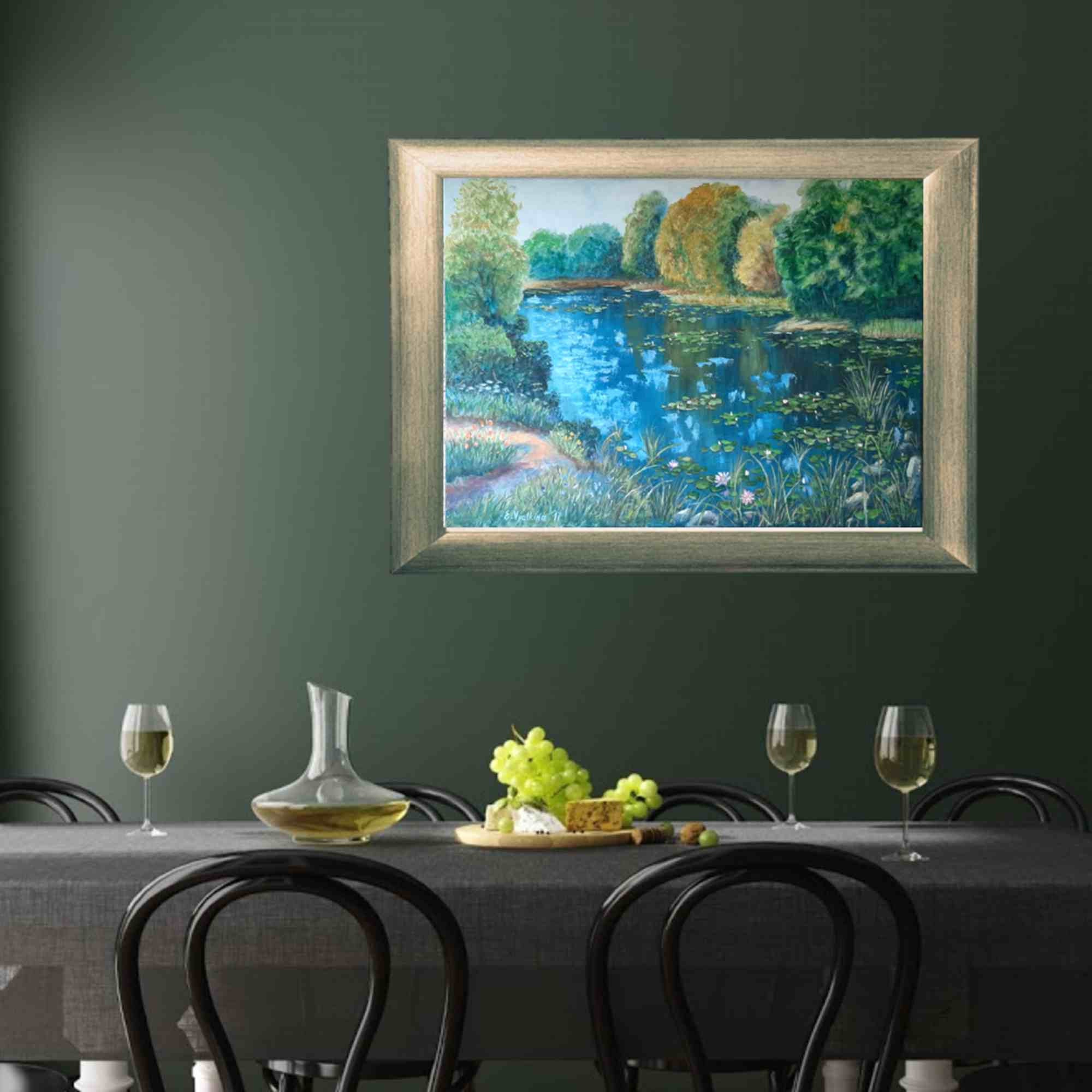 Backwater Painting Trees Original Art Pond Artwork Lotus Canvas Art ...