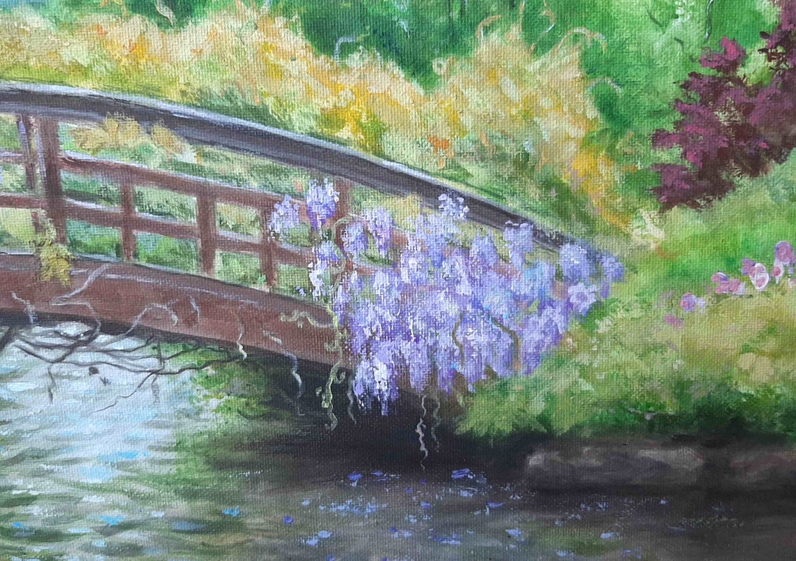 Bridge Painting Bridge Original Art Willow Canvas Art Romantic Bridge ...