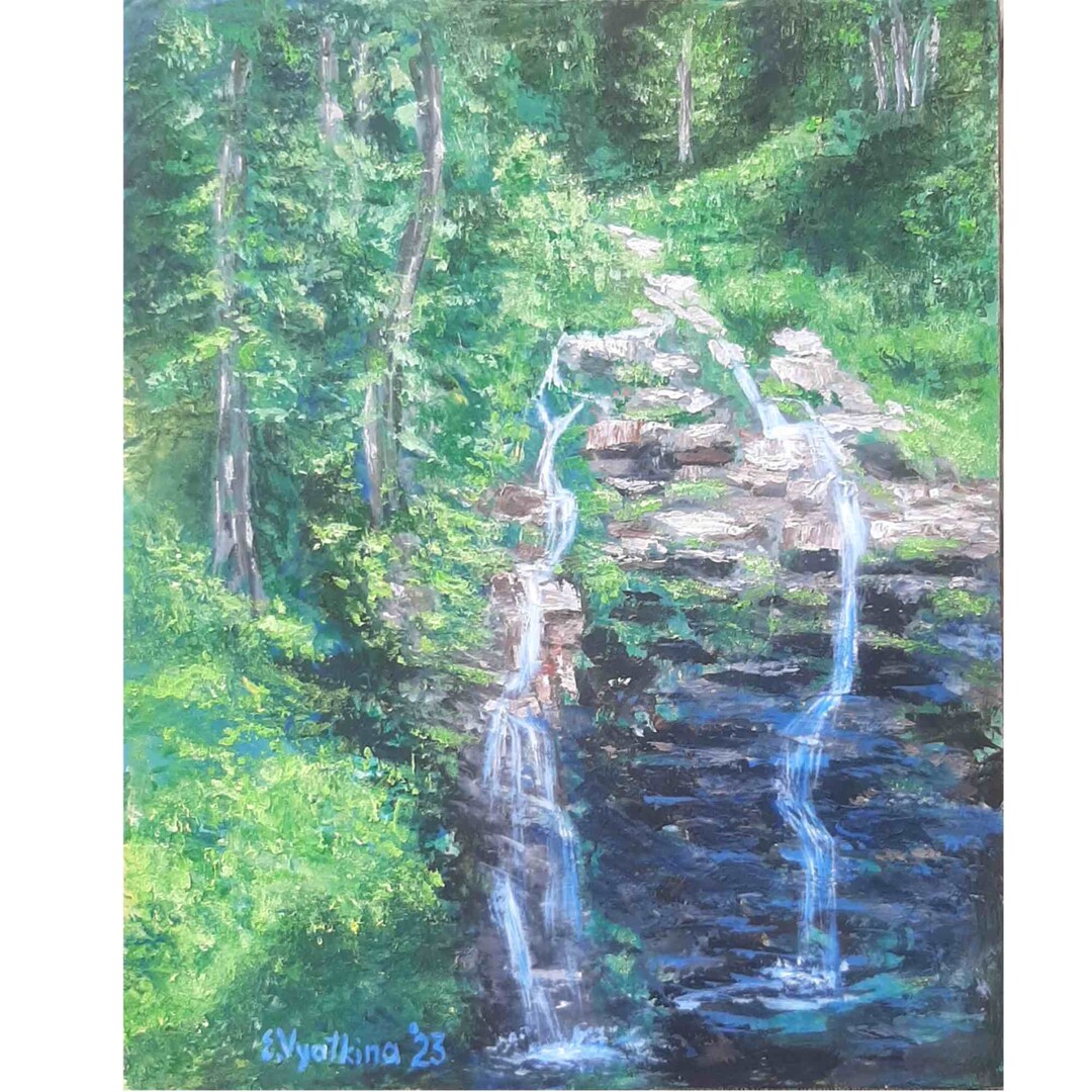 Waterfall Artwork Original Acrylic Art Mountain Painting River Wall Art ...