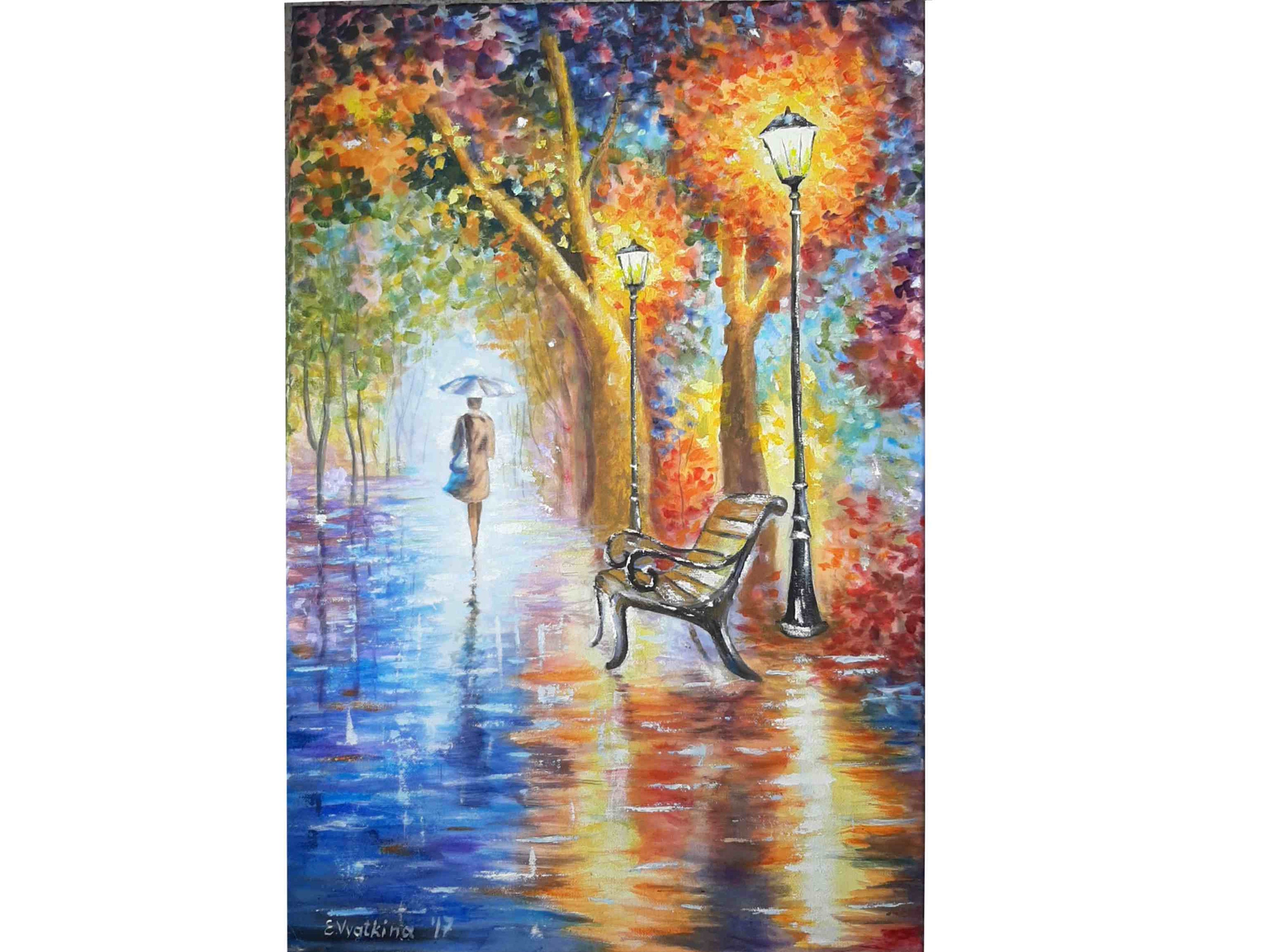 Rainy Alley Artwork Original Canvas Acrylic Painting Rain Artwork Rain ...