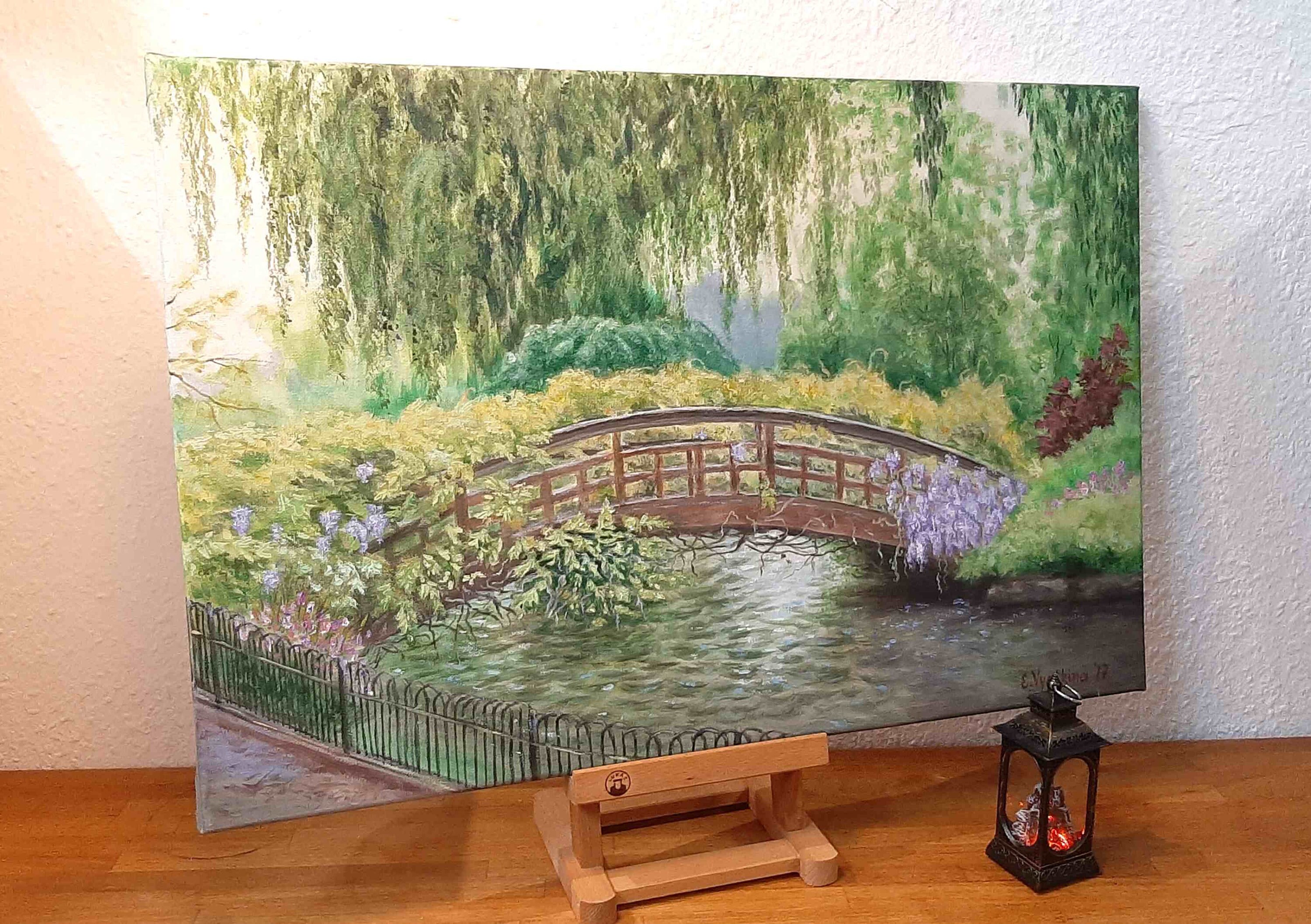 Bridge Painting Bridge Original Art Willow Canvas Art Romantic Bridge ...