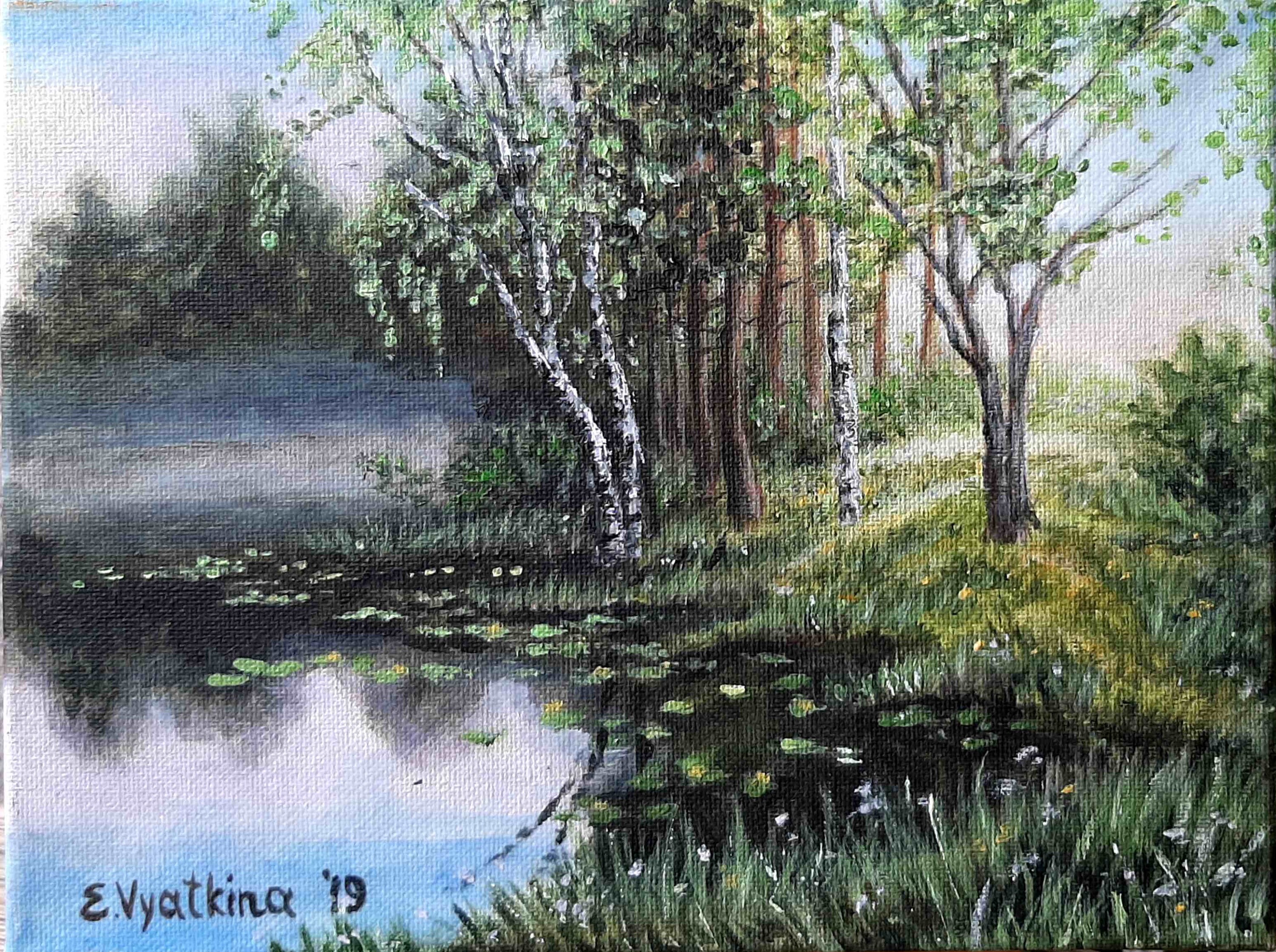 Backwater Painting Original Art Foggy Pond Artwork Forest Pond Painting ...