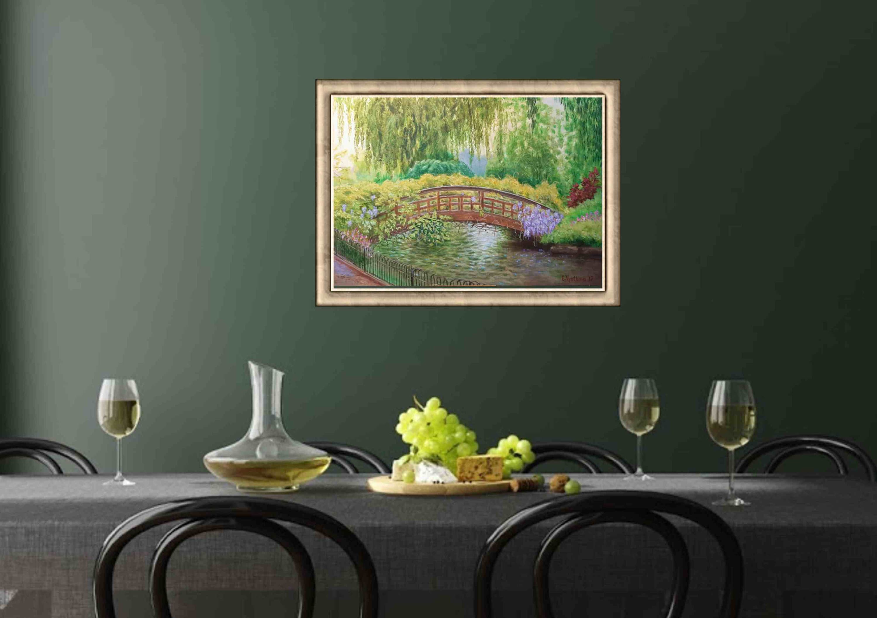 Bridge Painting Bridge Original Art Willow Canvas Art Romantic Bridge ...