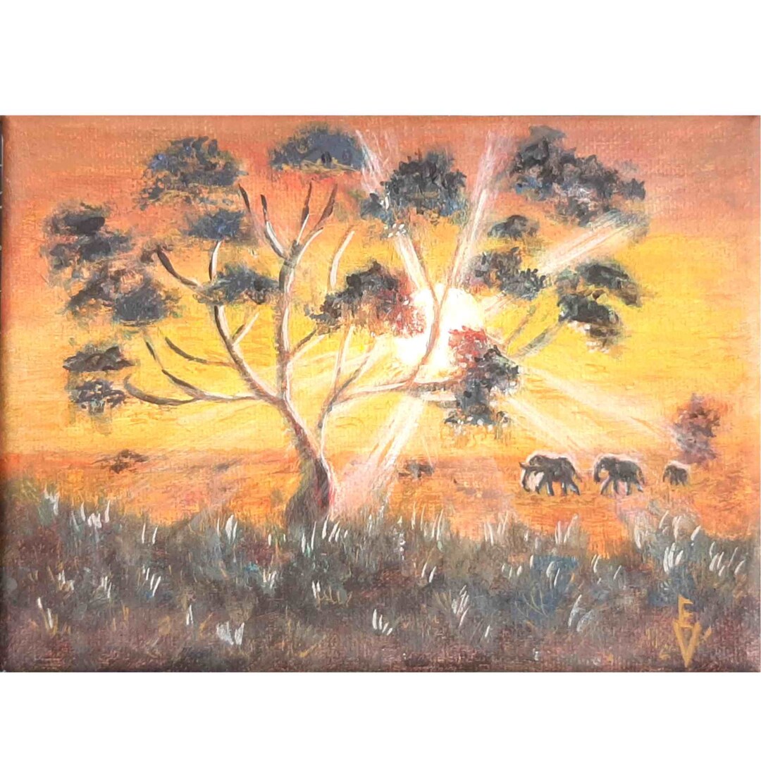 Tree Painting Original Oil Art Landscape Art Sunset Artwork Herb Canvas ...