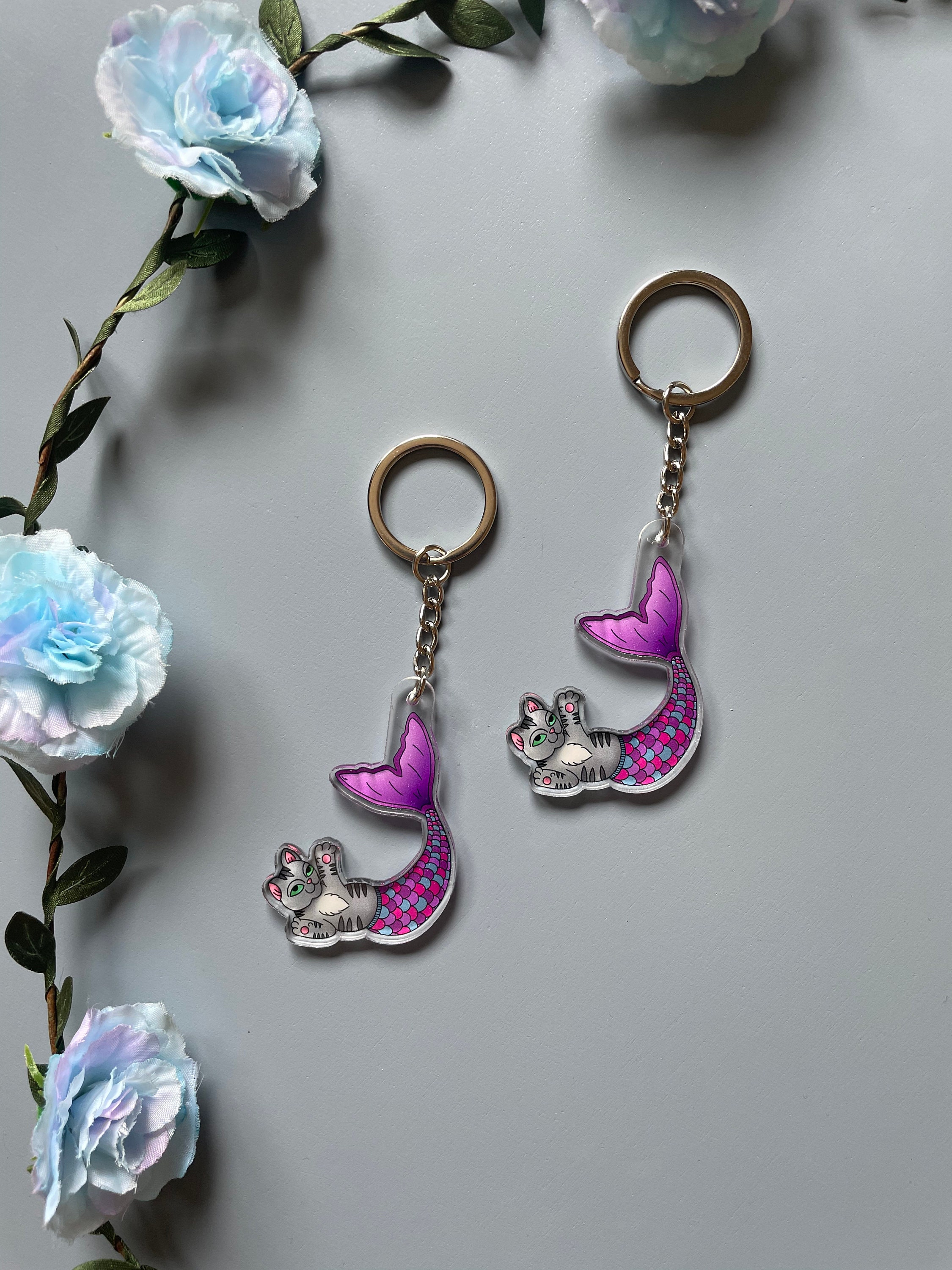Mermaid Cat Keychain, Acrylic Keychain, Cat Keychain, Mermaid Keychain ...