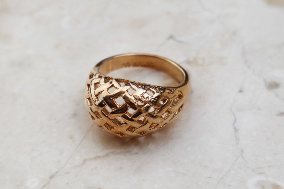 Vintage 18k Gold Electroplated Open Weave Dome Ring Ring, Vintage Gold ...