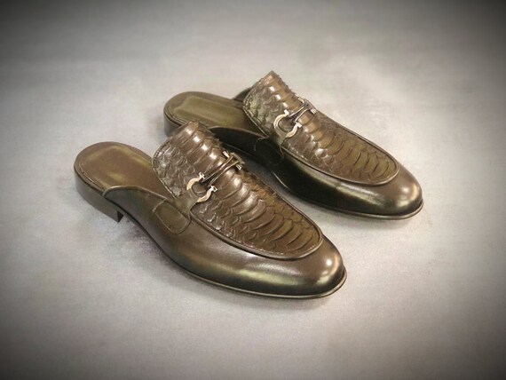 Mens Genuine Leather Backless Slip On Sandals Shoes Etsy