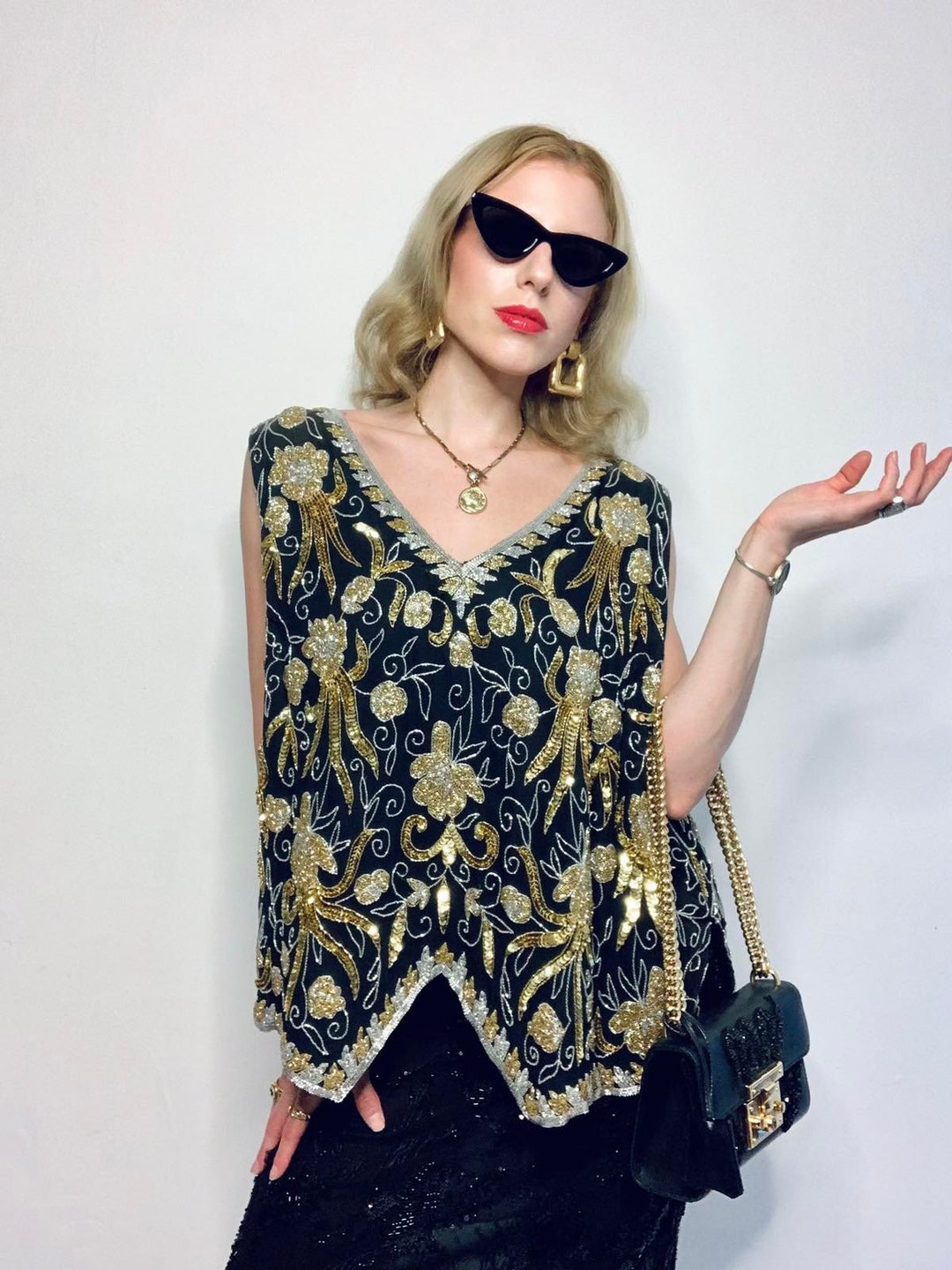 Judith Ann Plus Vintage 80's Beaded Sleeveless Blouse - Etsy