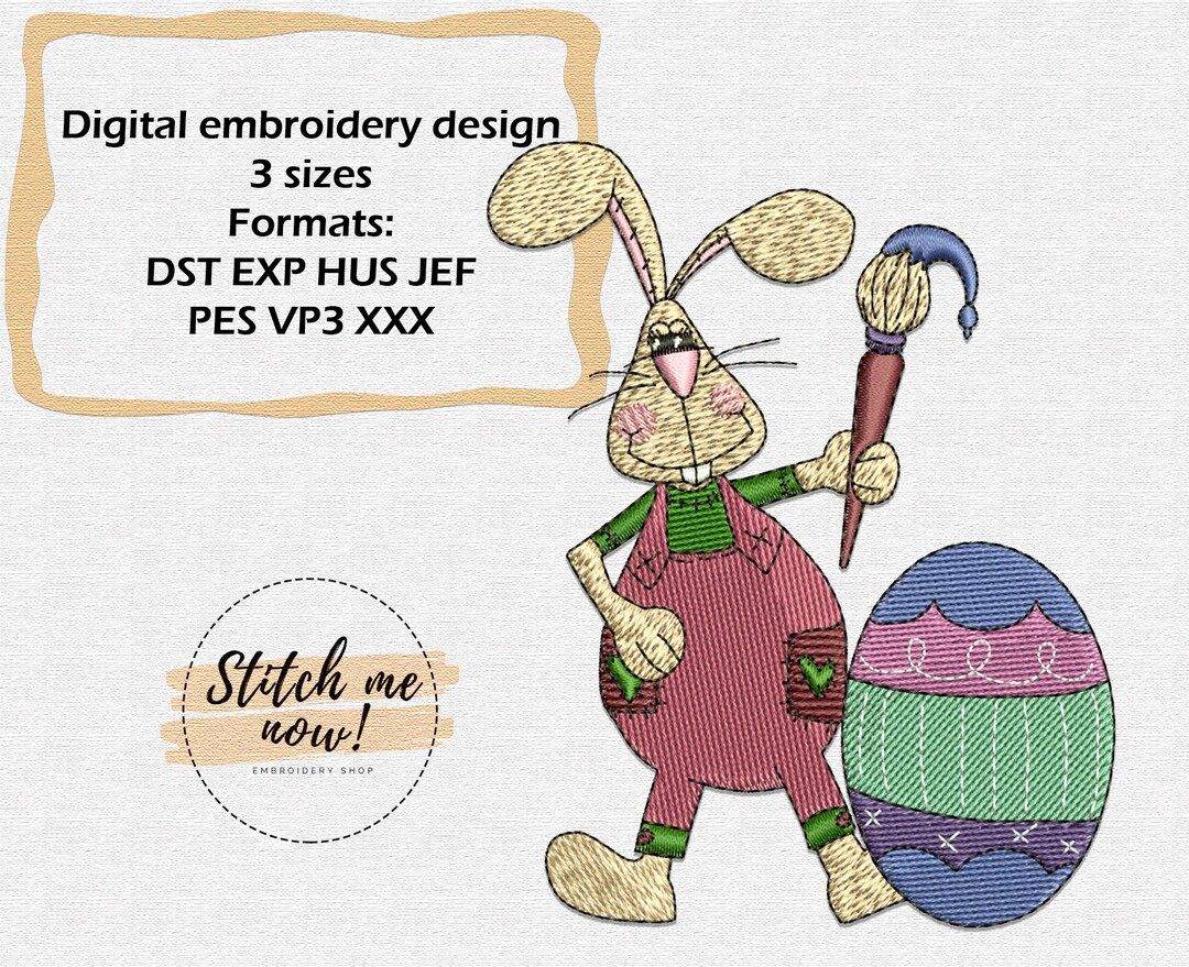 Rabbit Painter Easter Machine Embroidery Design - Etsy