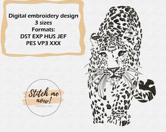 Leopards and Tropical Plants Machine Embroidery File Design 5x7 Inch ...