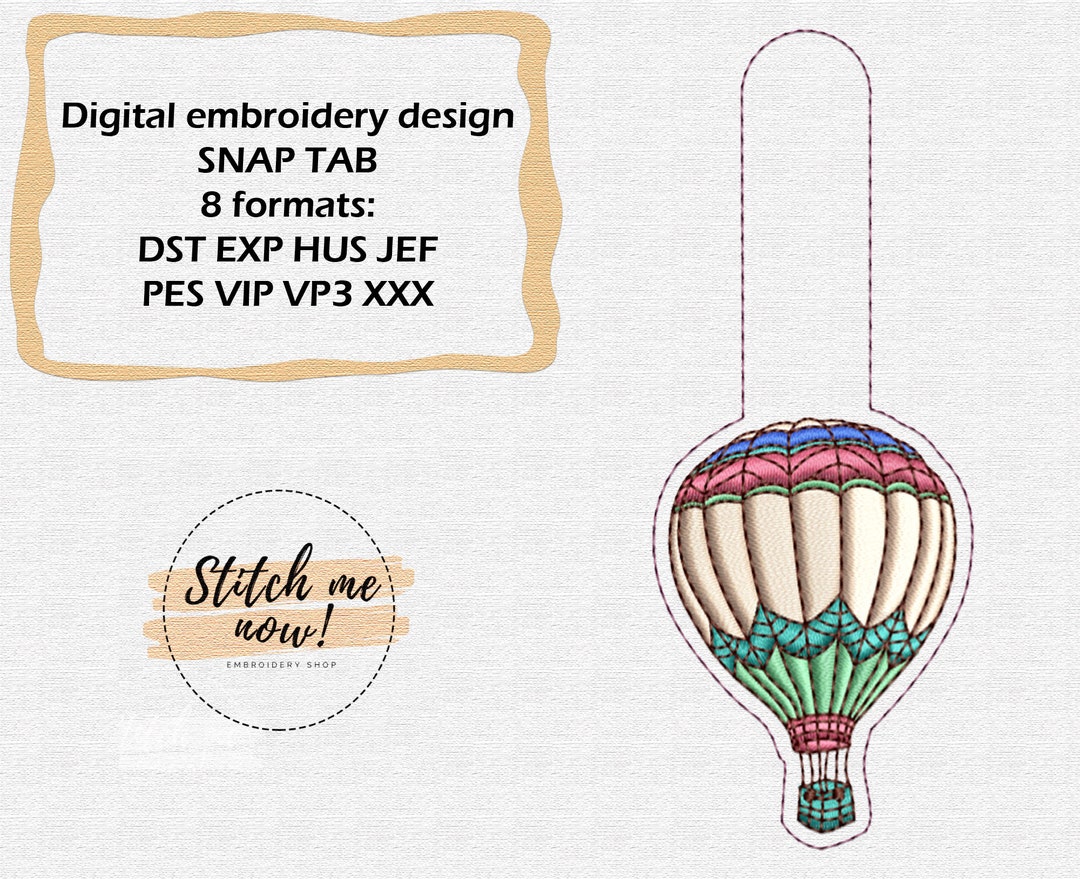 Hot Air Balloon Snap Tab Machine Embroidery Design - Etsy