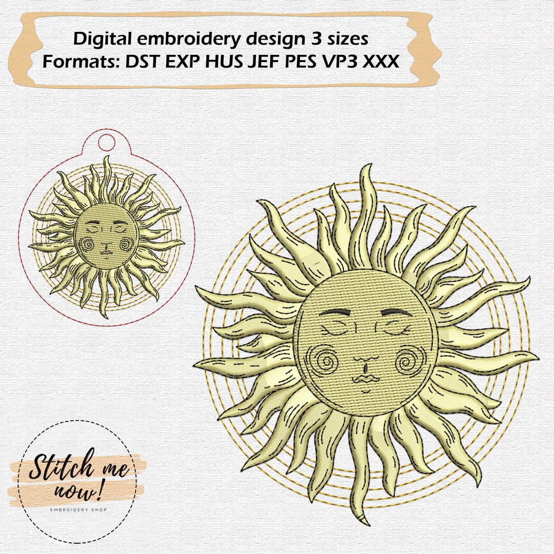 Magic Sun Machine Embroidery Design in 4 Sizes and Eyelet Snap Tab - Etsy