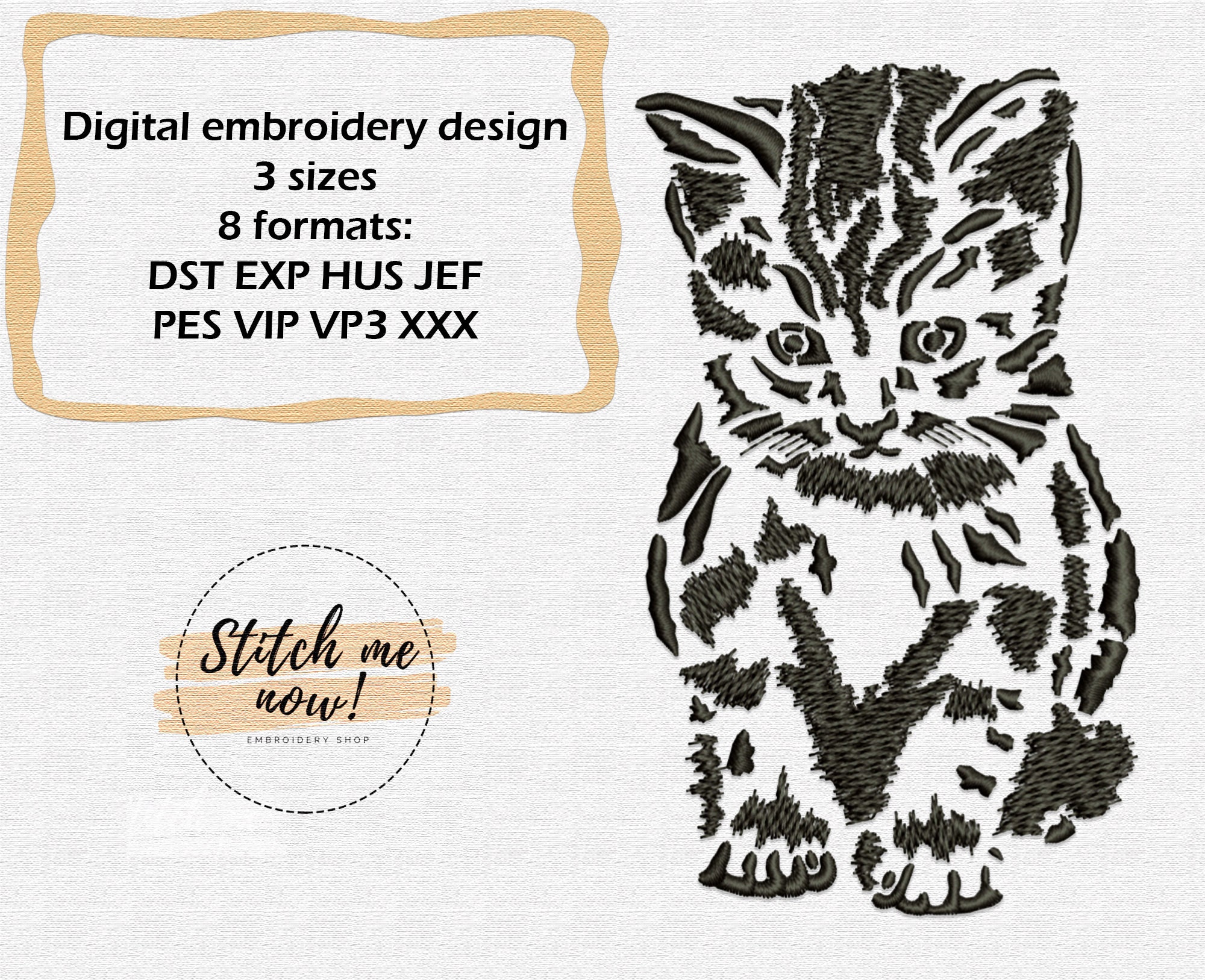 Cute Kitty Machine Embroidery Design | Etsy