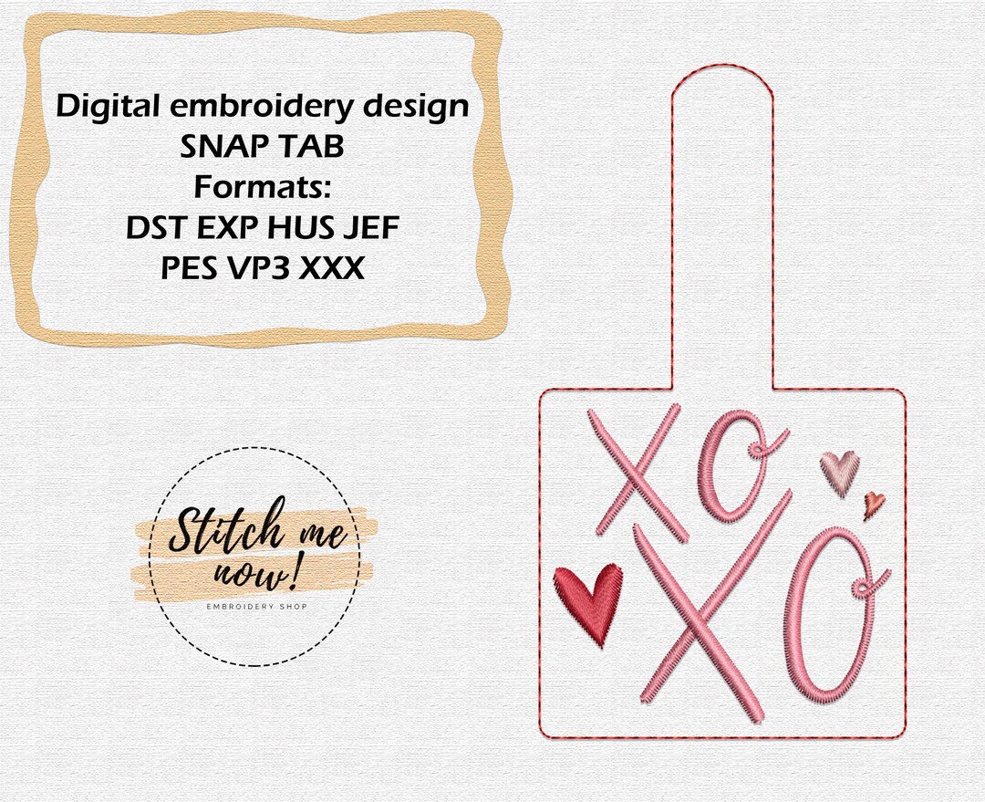 XOXO Snap Tab Machine Embroidery Design Valentines Day - Etsy