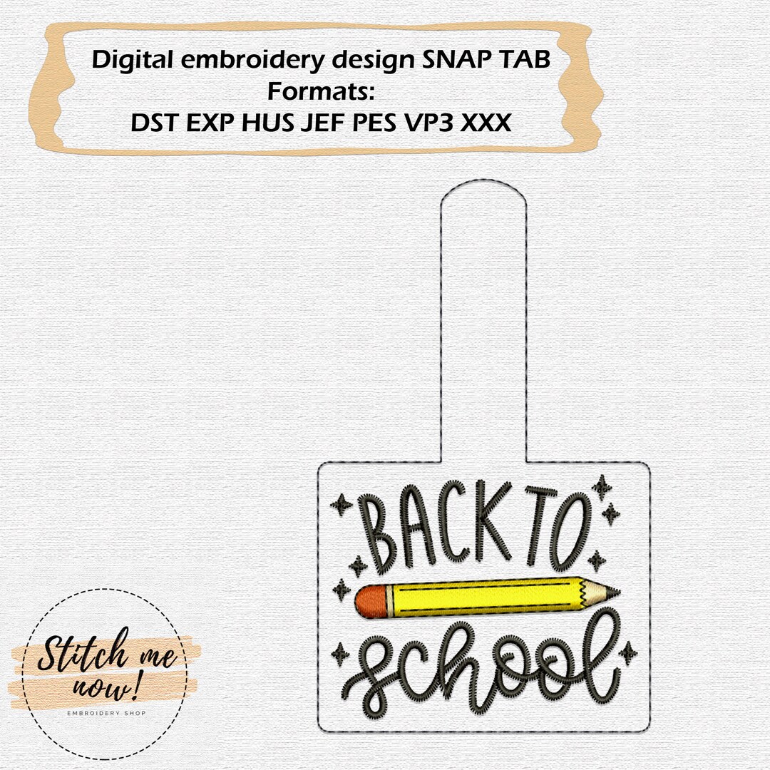 Back to School Snap Tab Machine Embroidery Design - Etsy