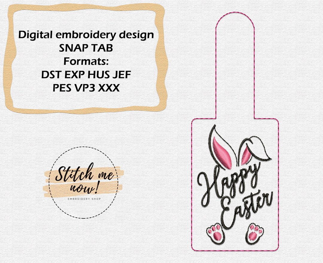 Happy Easter Snap Tab Machine Embroidery Design - Etsy