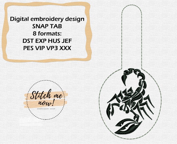 Scorpion Snap Tab Machine Embroidery Design | Etsy