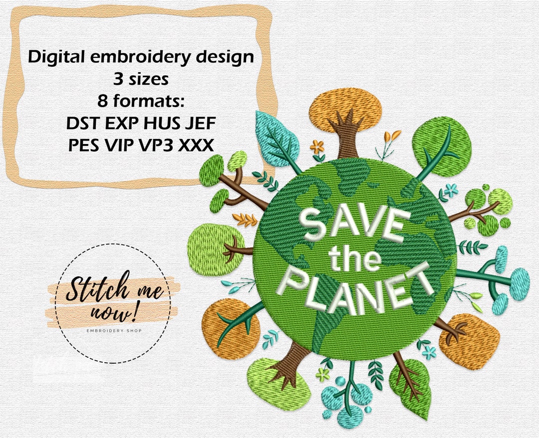 Save the Planet Embroidery Design Ecological - Etsy