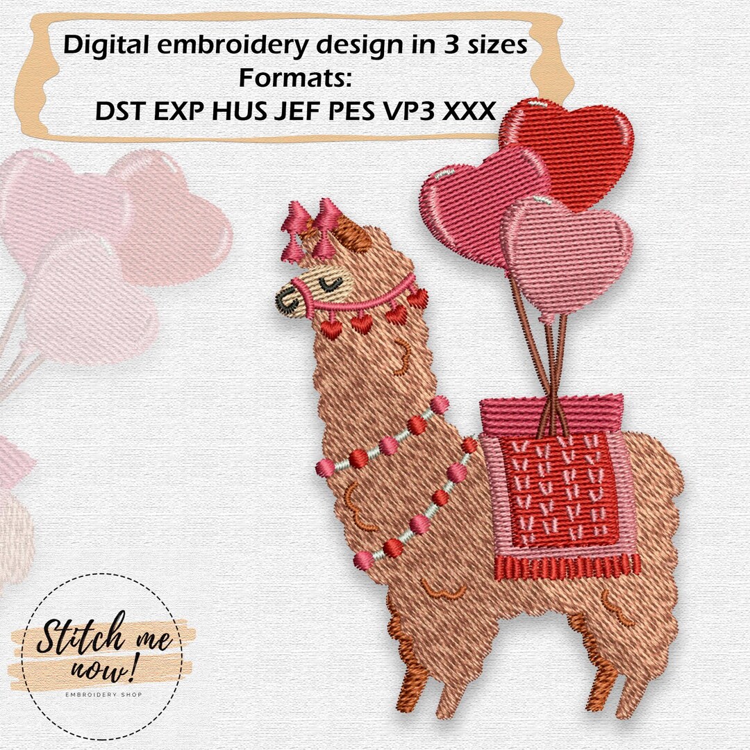 Alpaca With Hearts Machine Embroidery Design for Valentines Day - Etsy