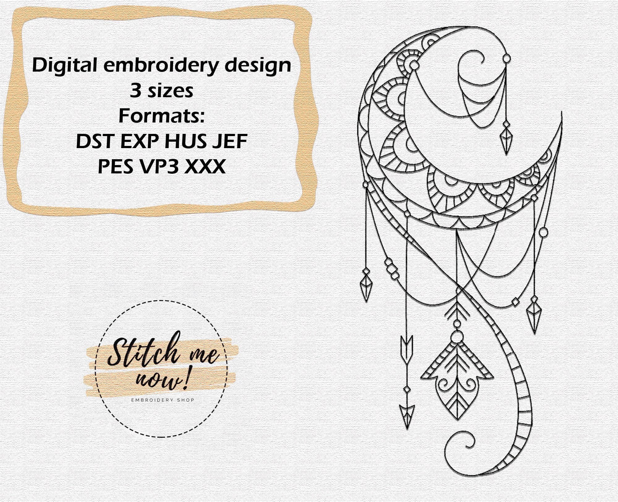 Boho Moon Machine Embroidery Design | Etsy