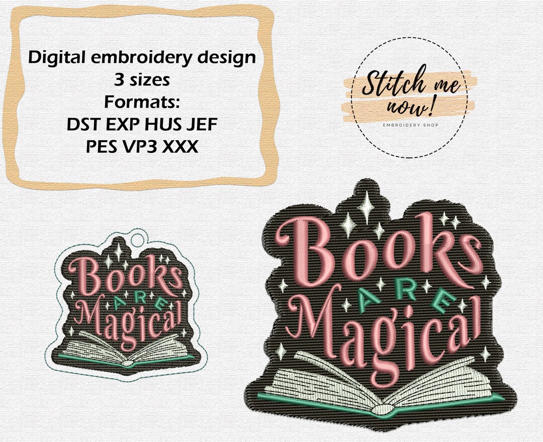 Books Are Magical Machine Embroidery Design Librarian-core Snap Tab ...