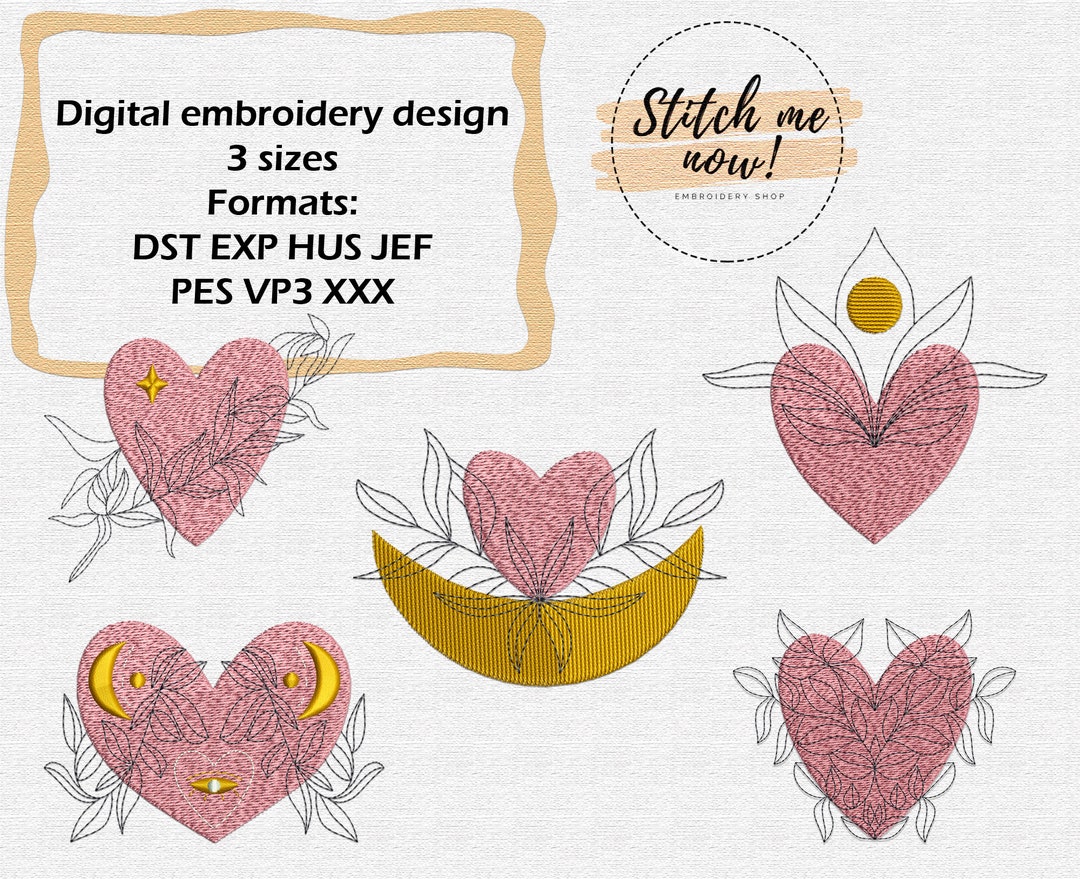 Set of the 5 Hearts & Plants Machine Embroidery Designs - Boho Style - Etsy