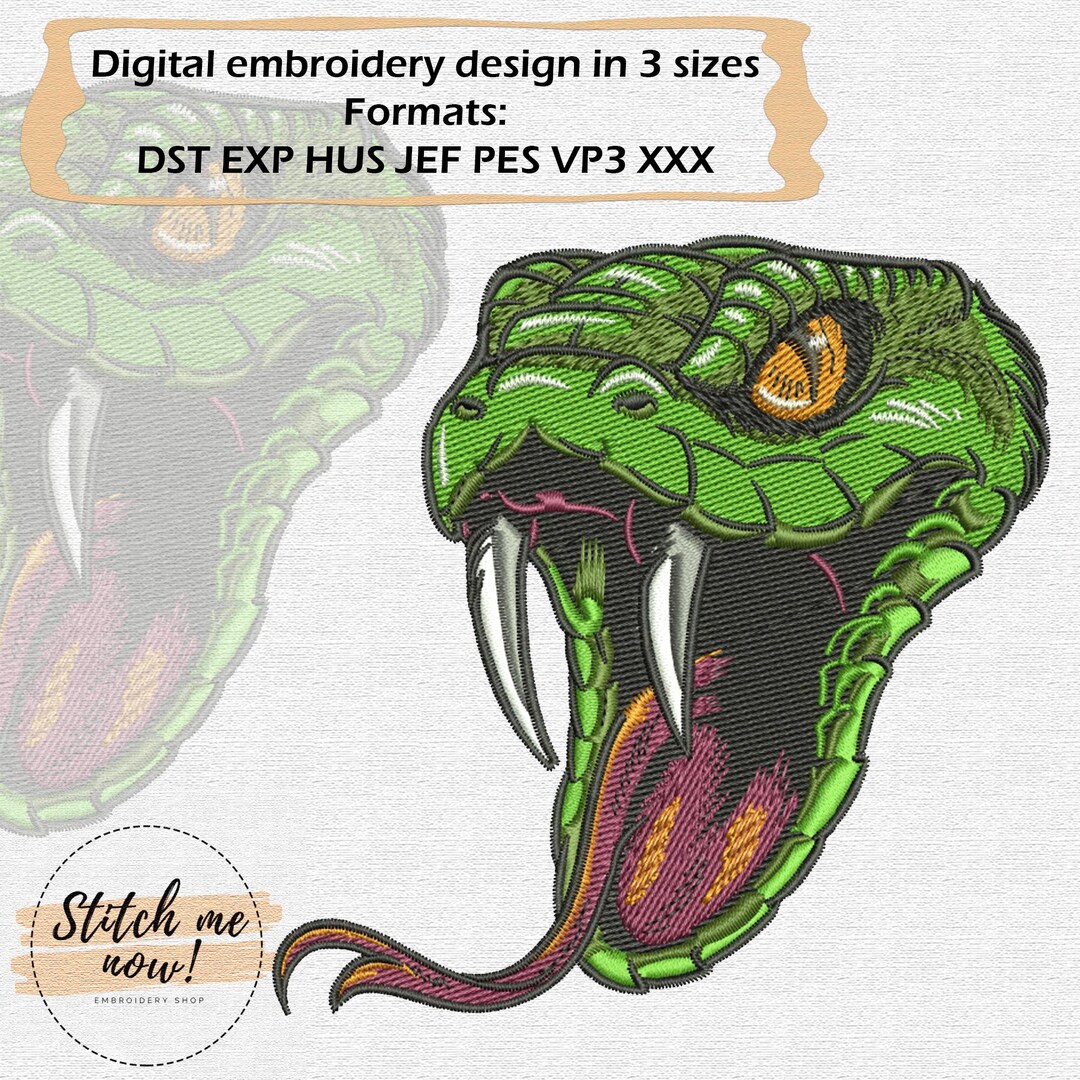 Green Snake Head Machine Embroidery Design - Etsy