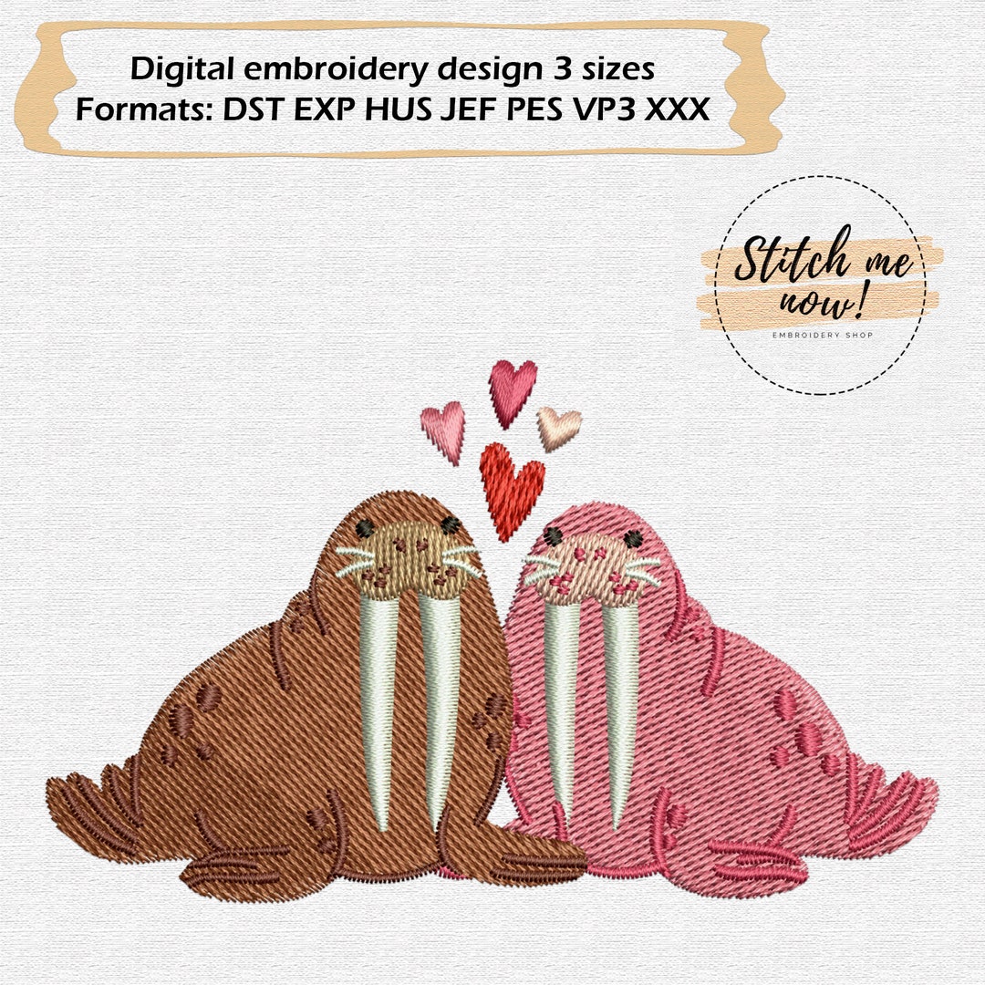Walruses in Love Machine Embroidery Design for Valentine's Day - Etsy