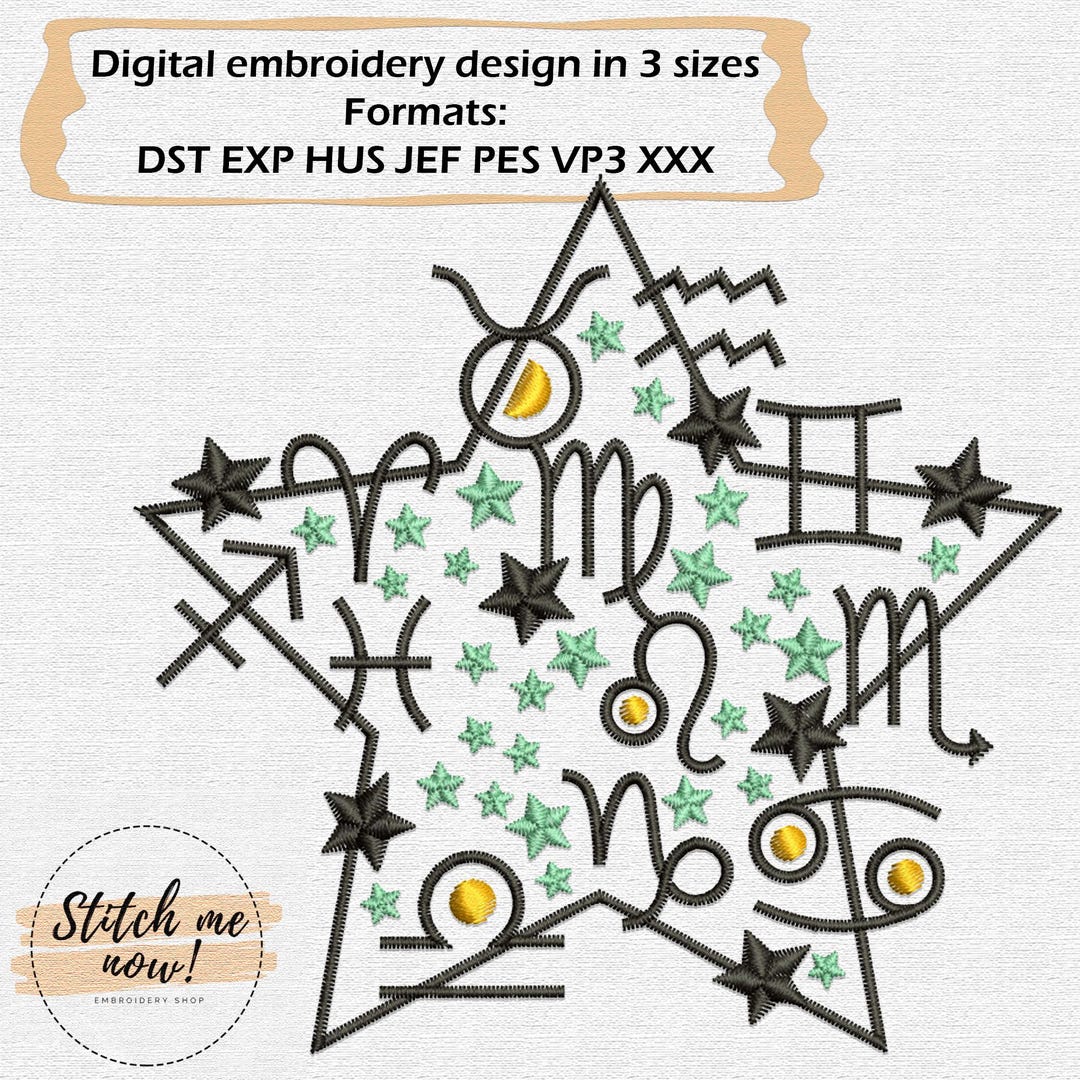Star With Zodiac Signs Machine Embroidery Design - Etsy
